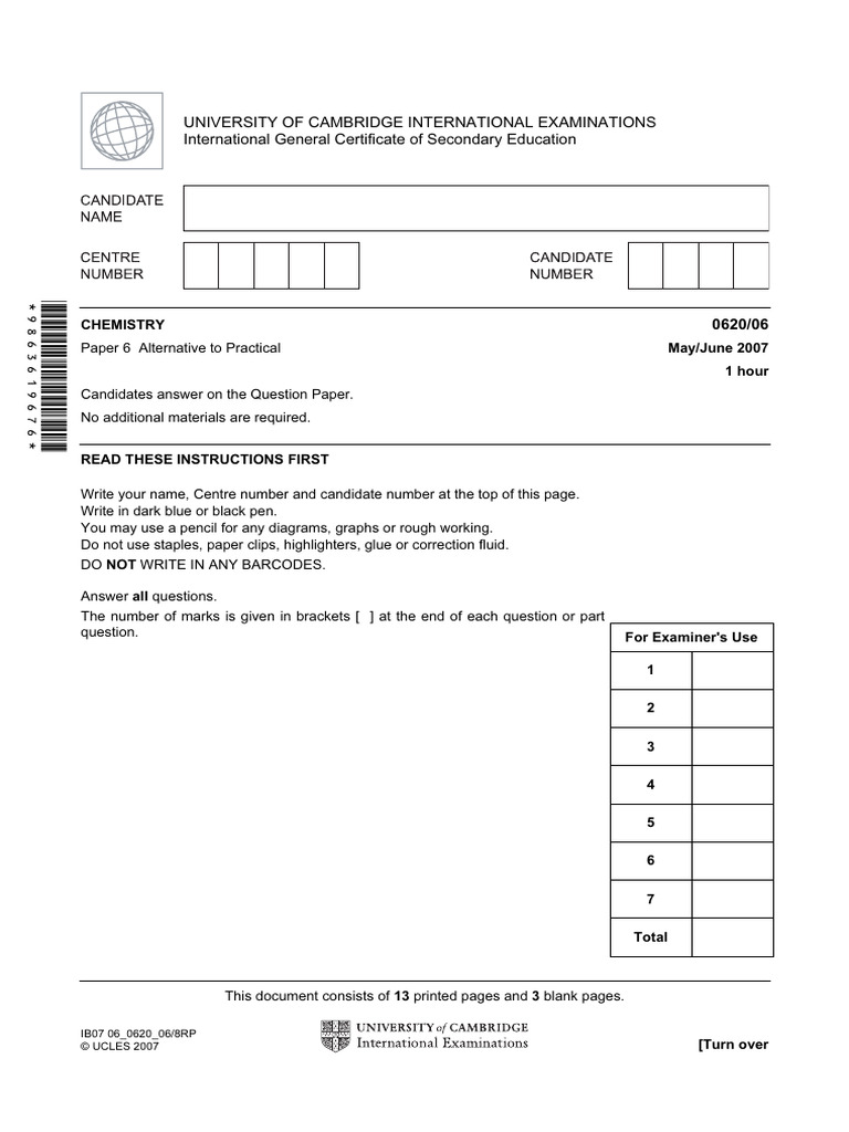 IGCSE Chemistry Practical Exam Paper | PDF | Precipitation (Chemistry ...