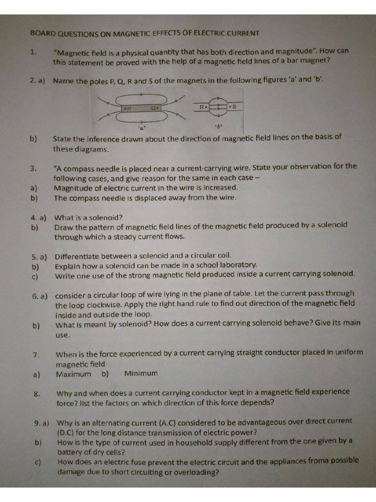 Pyq of Magnetic Effects Class 10 | PDF