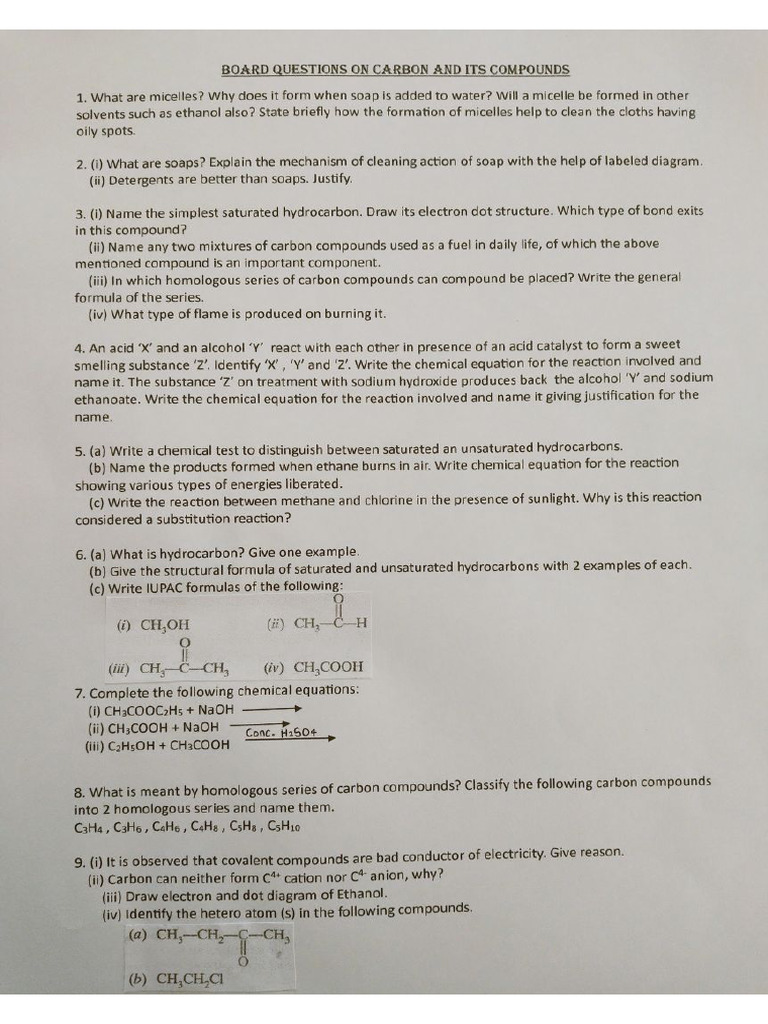 Carbon and Its Compund Pyq Class 10 | PDF