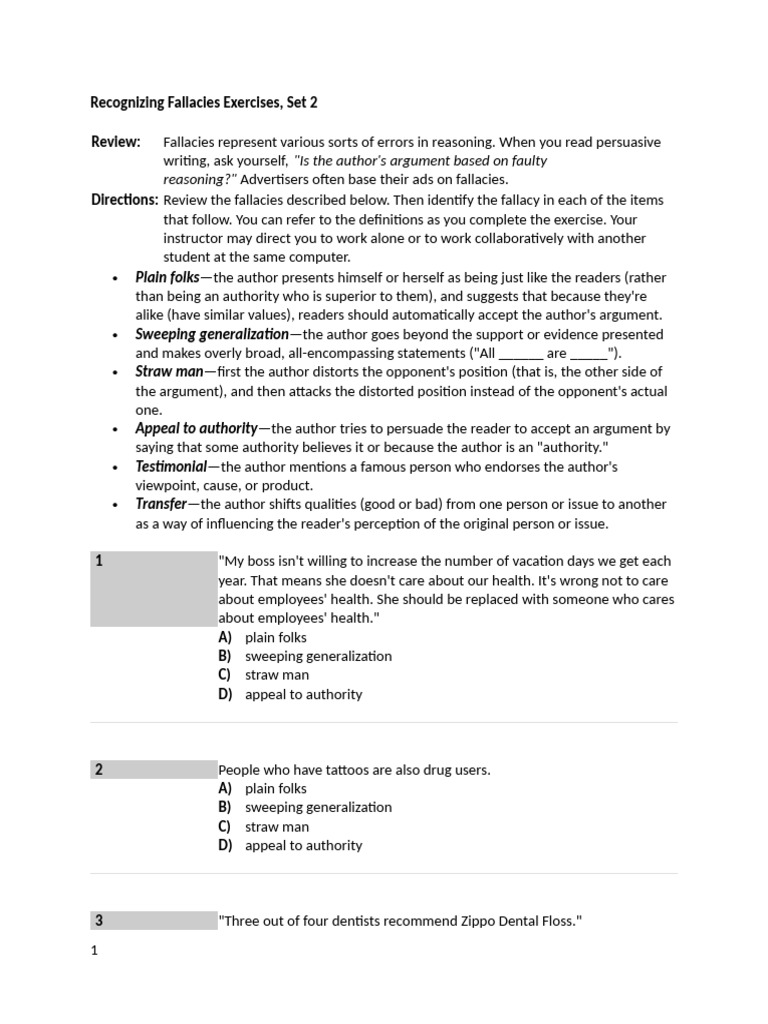 L7 - Practice Exercises 2 | PDF | Fallacy