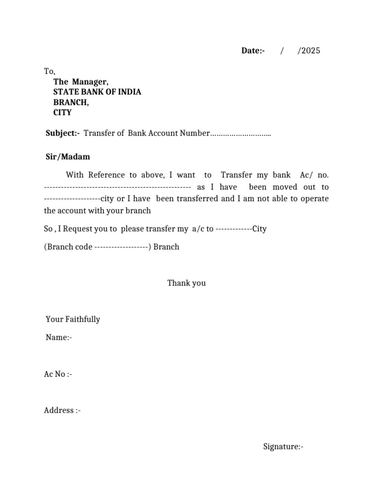 SBI Account Transfer Application Form | PDF