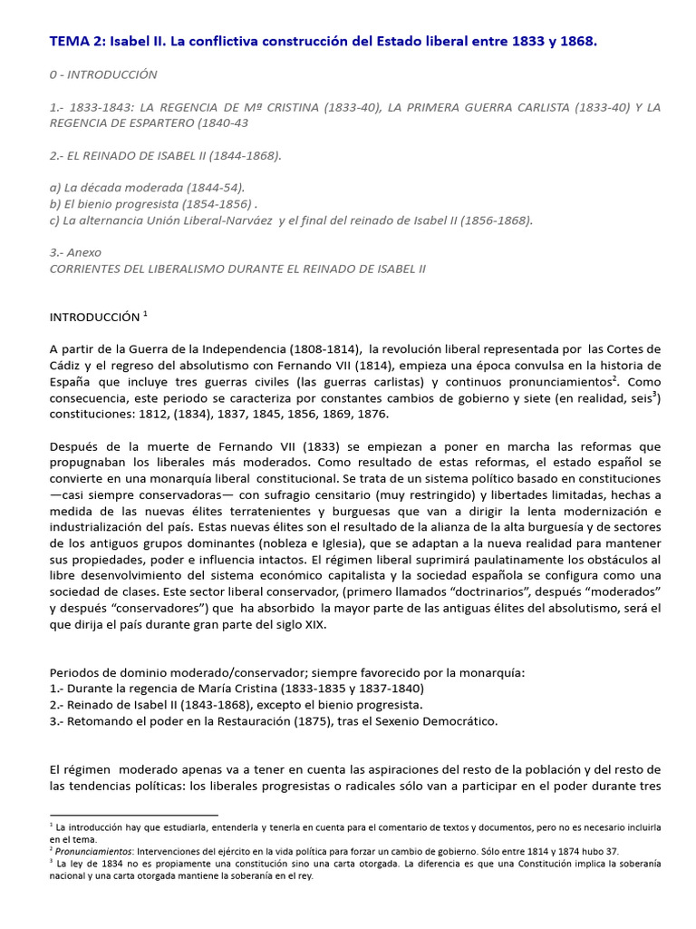 TEMA 2 La Conflictiva Construcción Del Estado Liberal Entre 1833 y 1869 | PDF | España ...
