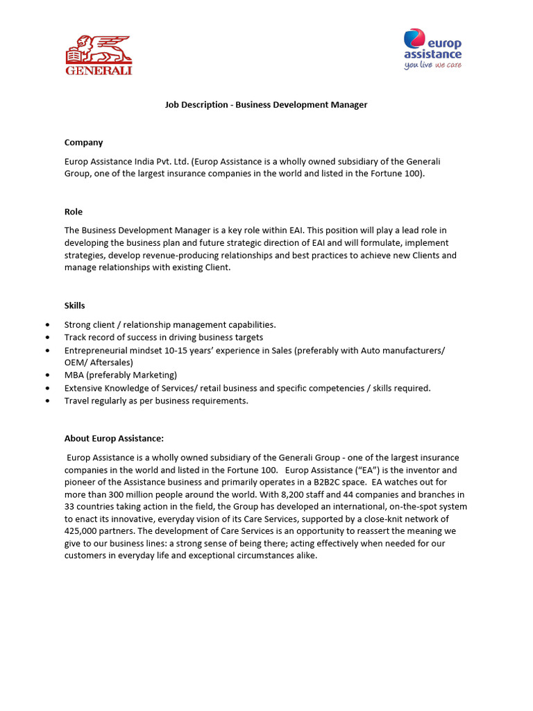 JD - Business Development Manager | PDF