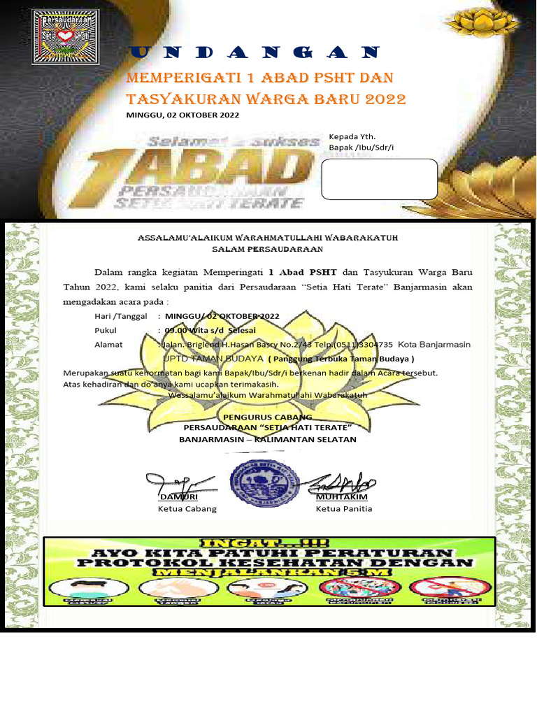 Undangan 1 Abad Dan Tasyakuran Warga Baru 2022 Fix | PDF