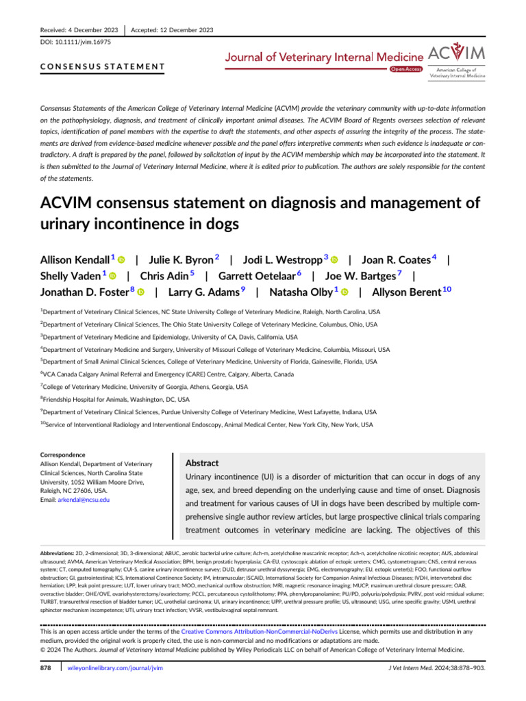 ACVIM Consensus Statement On Diagnosis and Managem | PDF | Urination ...