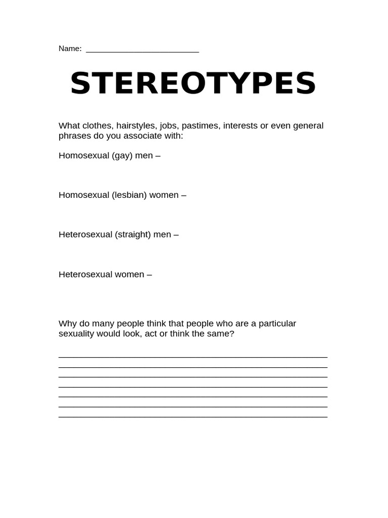WORKSHEET Sexuality Stereotyping | PDF