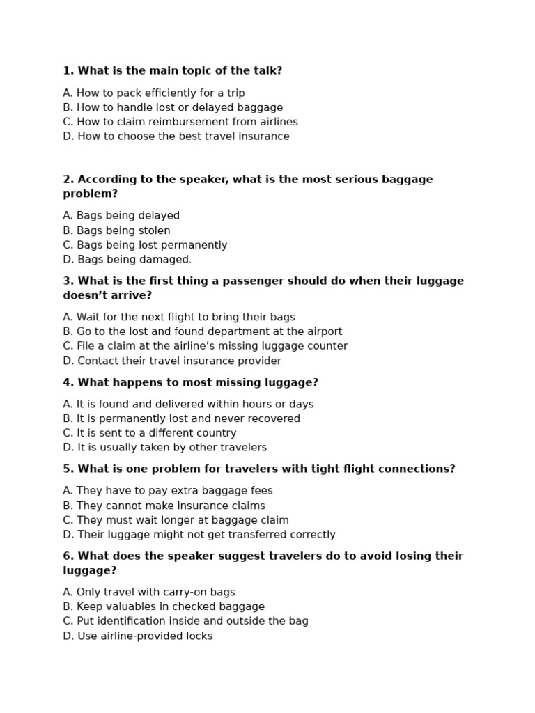 Unit 6 - Lesson 4 - Listening - Handout | PDF | Baggage