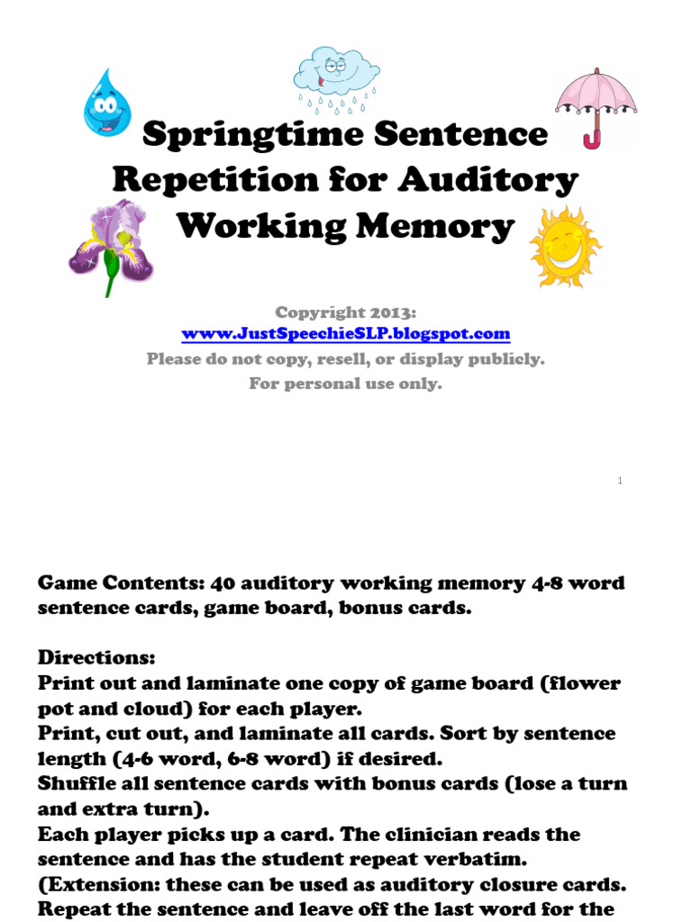 Springtime Sentence Repetition For Auditory Working Memory | PDF ...