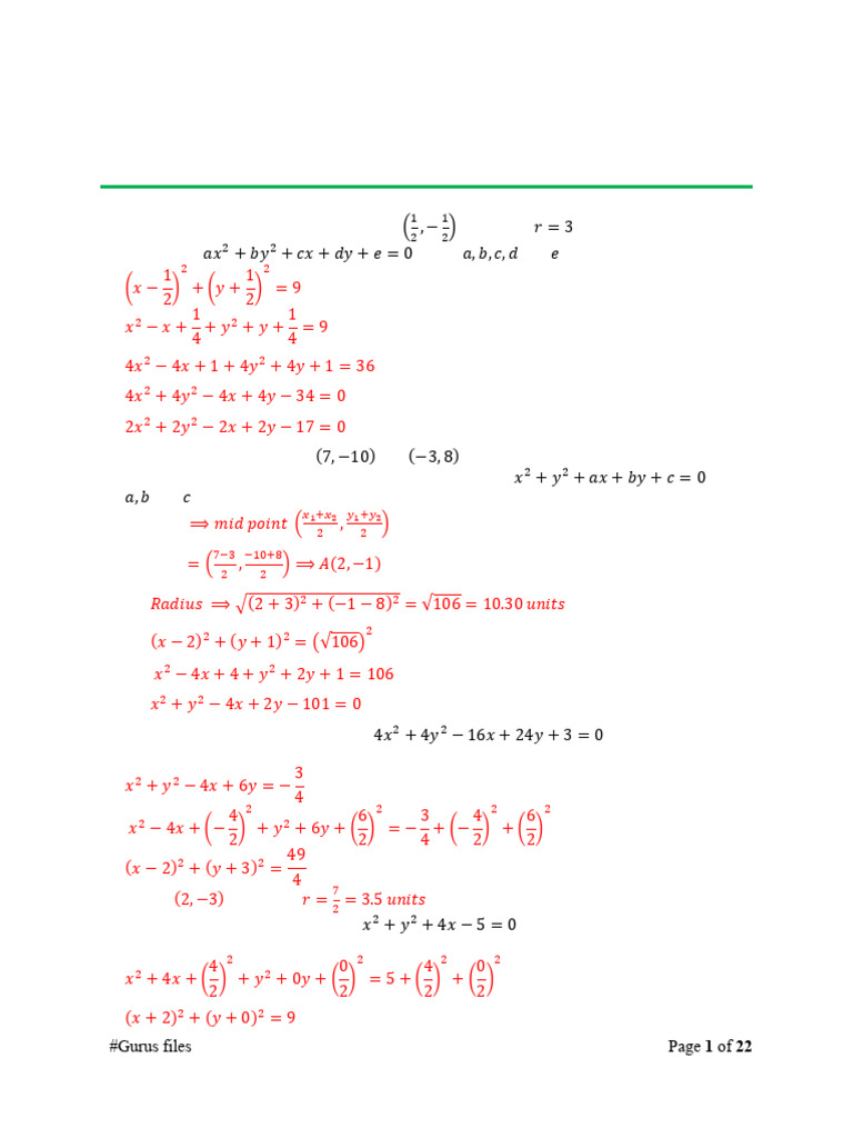 Circle Equations and Properties Explained | PDF | Circle | Area