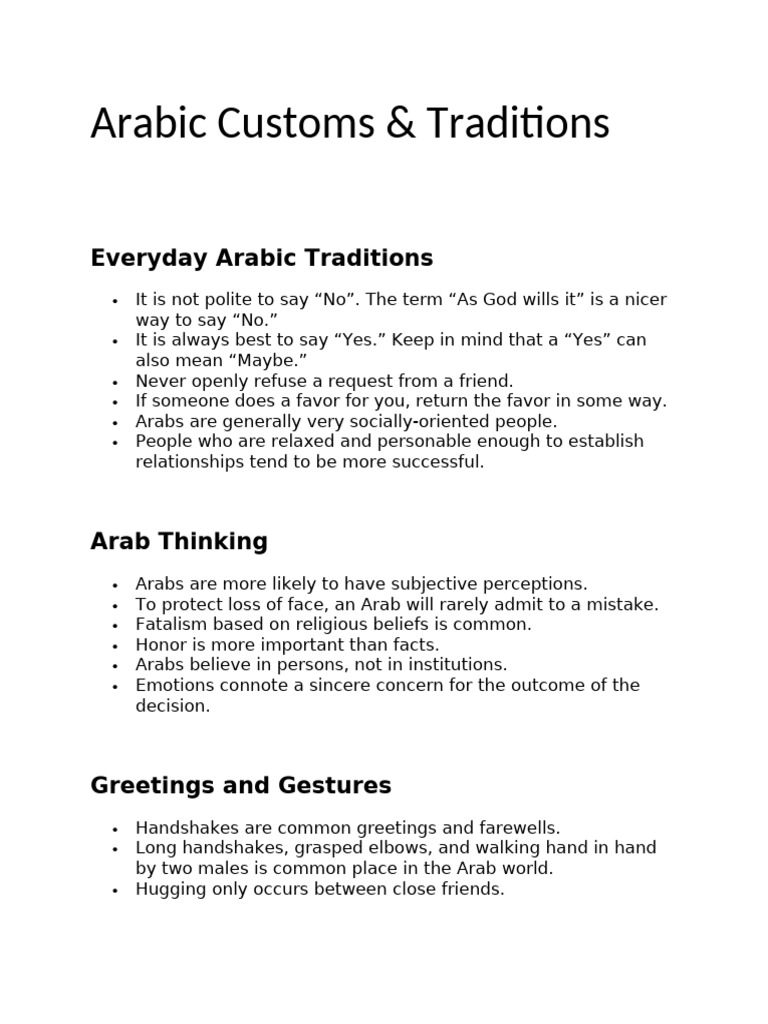Understanding Arabic Customs & Traditions | PDF | Arabic | Dialect