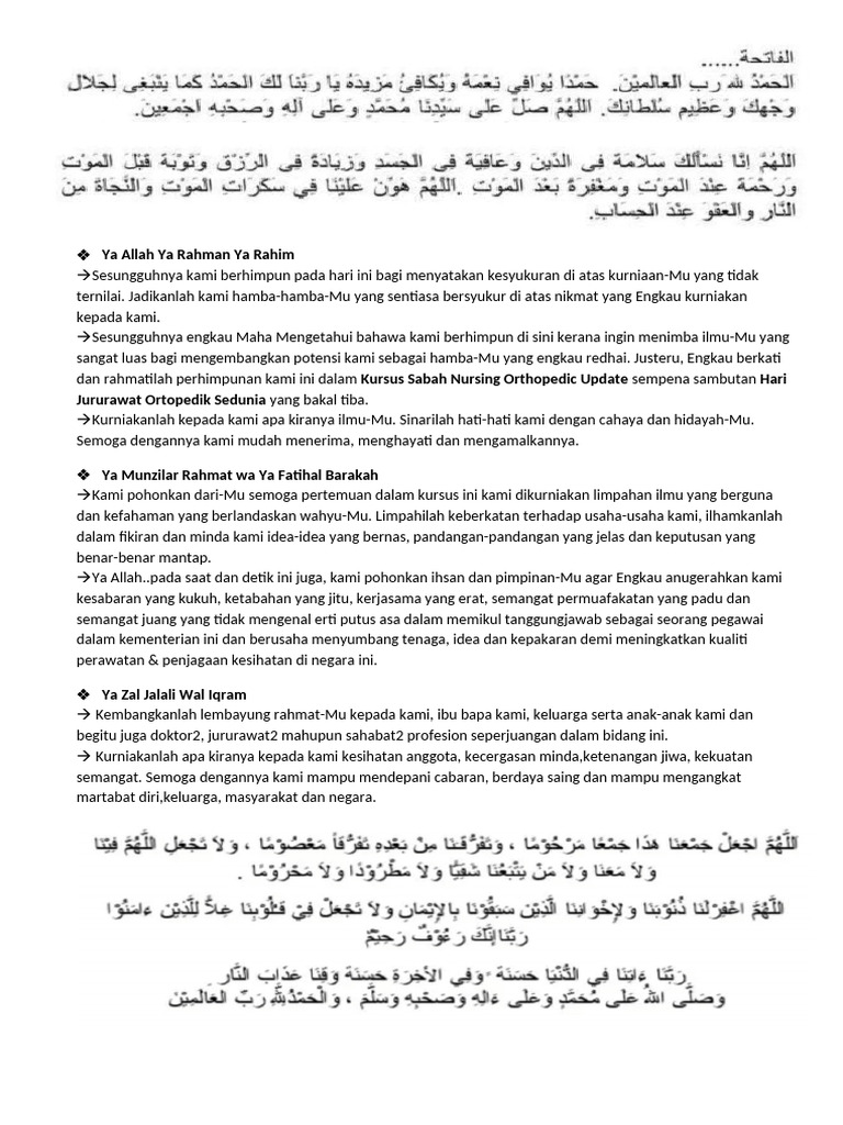 Doa Kursus Sabah Nursing Orthopedic Update | PDF