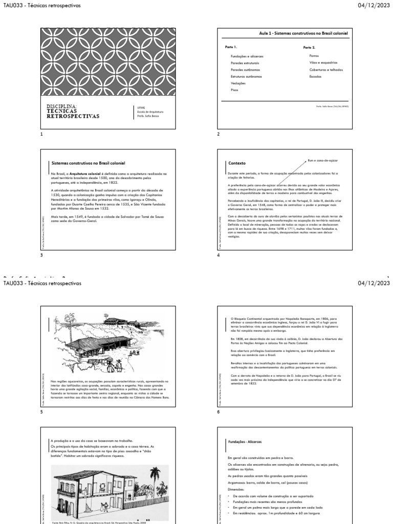 Aula1 Sist Const Coloniais | PDF | Alvenaria | Argamassa (alvenaria)