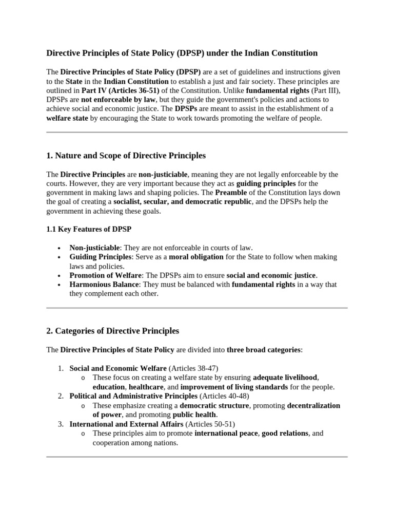 Directive Principles of State Policy in India | PDF | Legal Documents ...