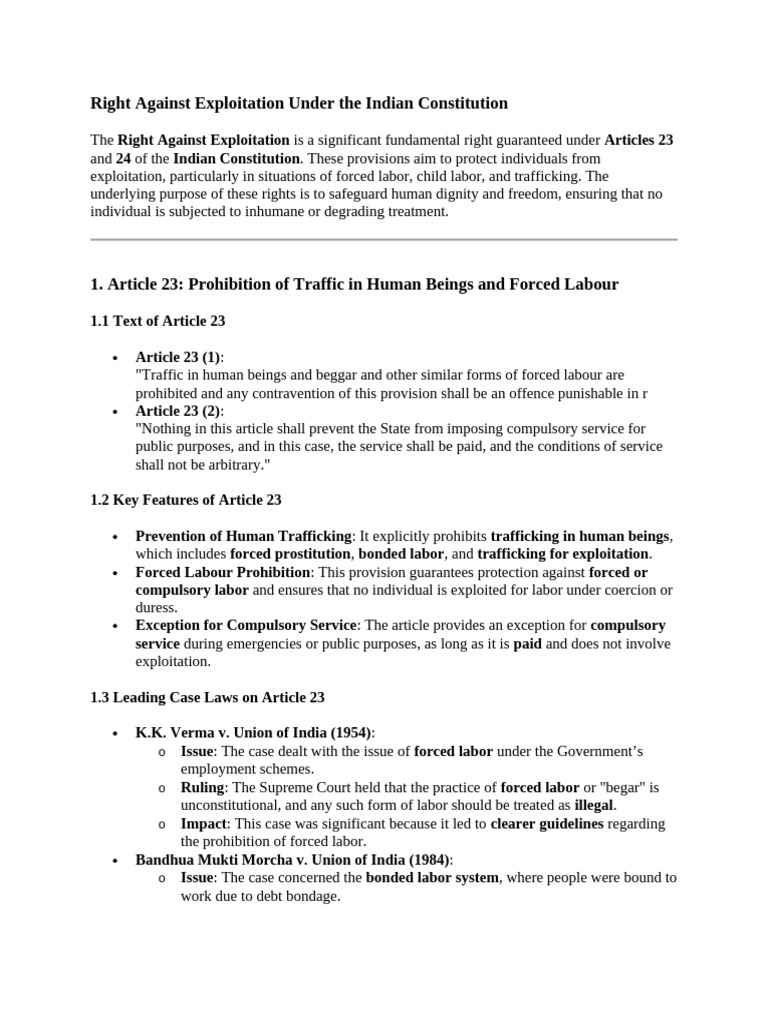 Right Against Exploitation Under the Indian Constitution | PDF | Child ...