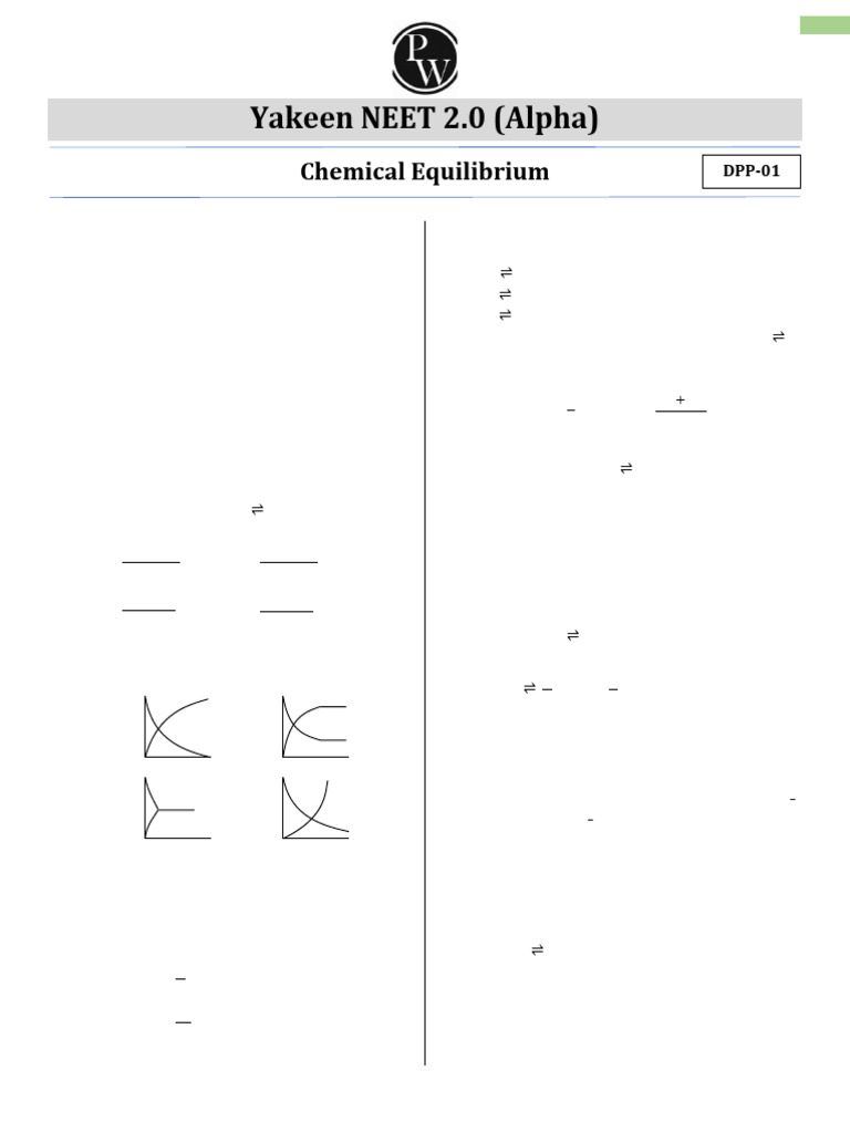 Chemical Equilibrium DPP 01 of Lec 02 Yakeen 2 0 2024 Alpha 1 | PDF ...