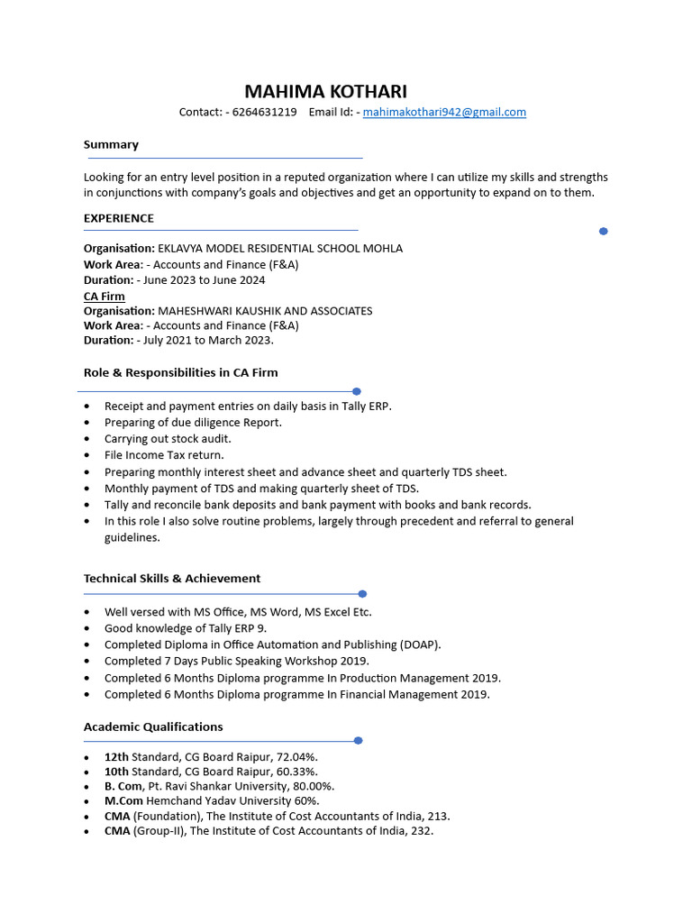 Resume Mahima Kothari | PDF