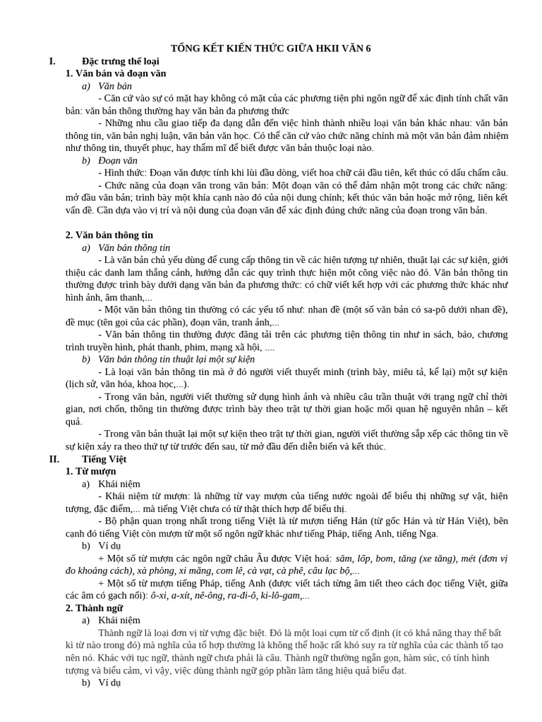 Tổng hợp kiến thức NV6 - HK2 | PDF