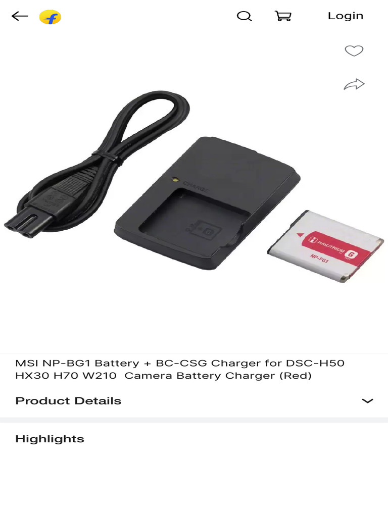 MSI NP-BG1 Battery + BC-CSG Charger For DSC-H50 HX30 H70 W210 Camera Battery Charger - MSI | PDF