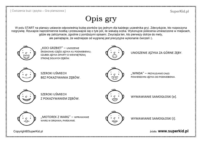 Cwiczenia Buzi I Jezyka Gra Planszowa Opis 1bc | PDF