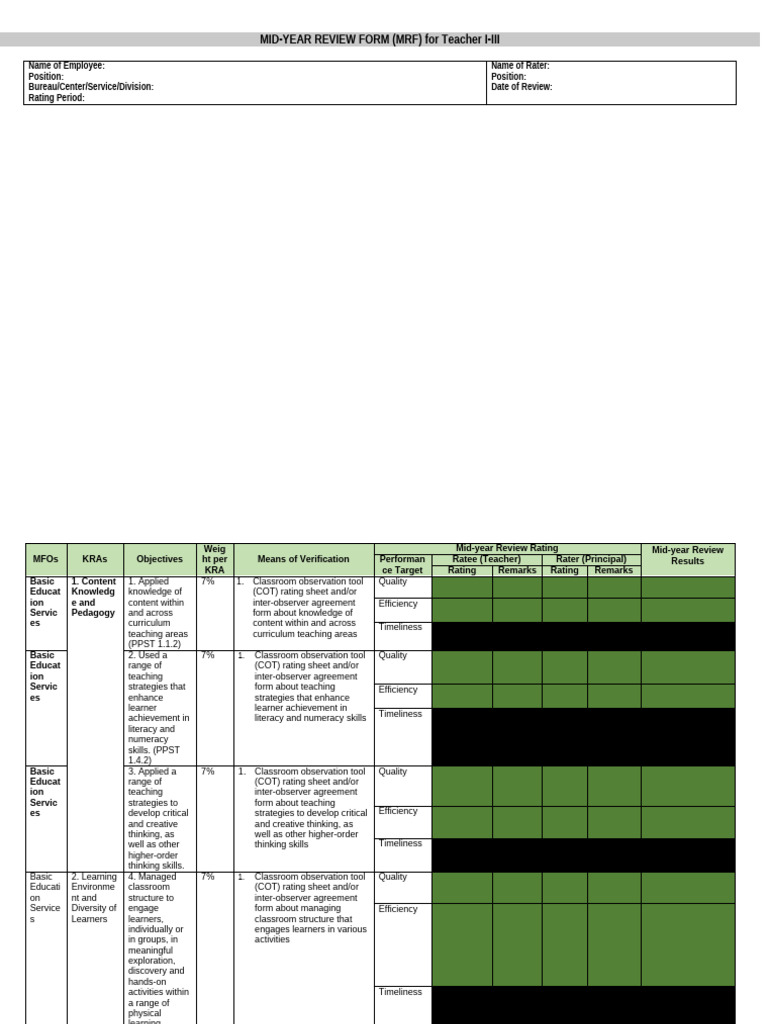 Mid-Year Teacher Performance Review Form | PDF | Learning | Teachers