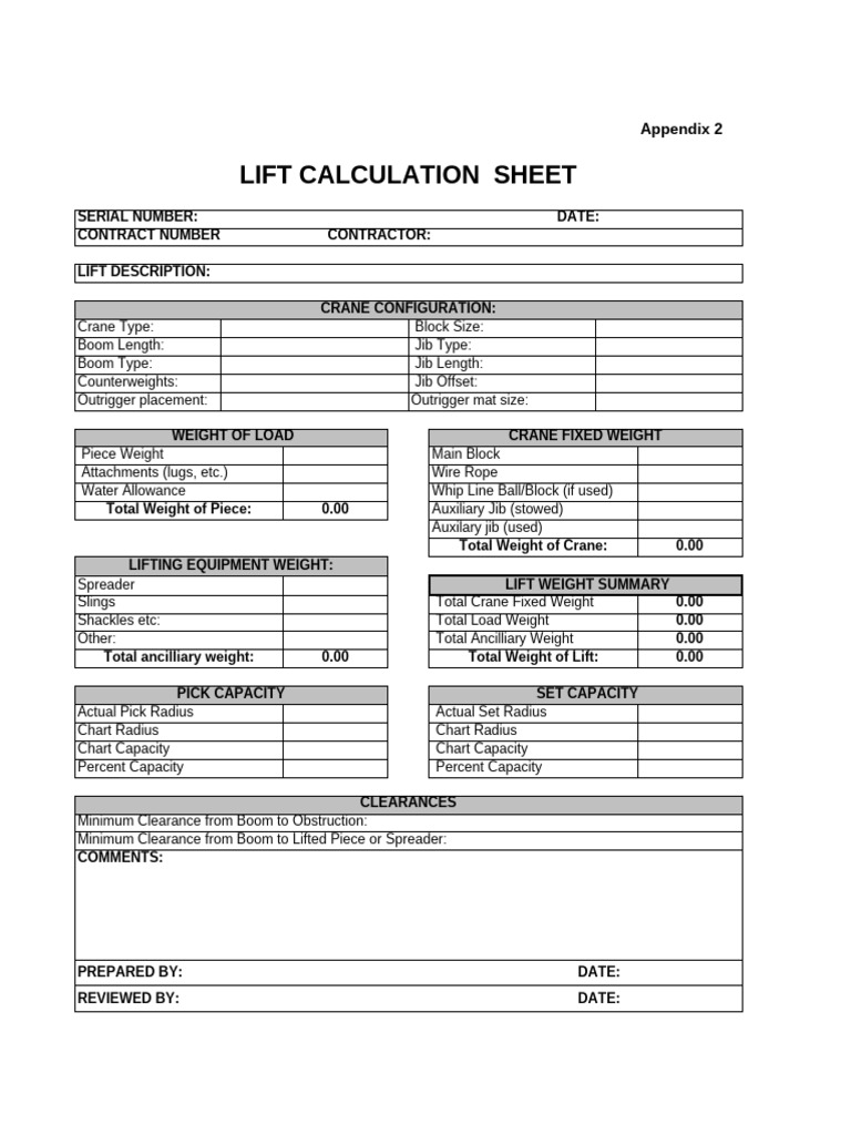 221 - Appx 2 - Lift Calculation Sheet | PDF