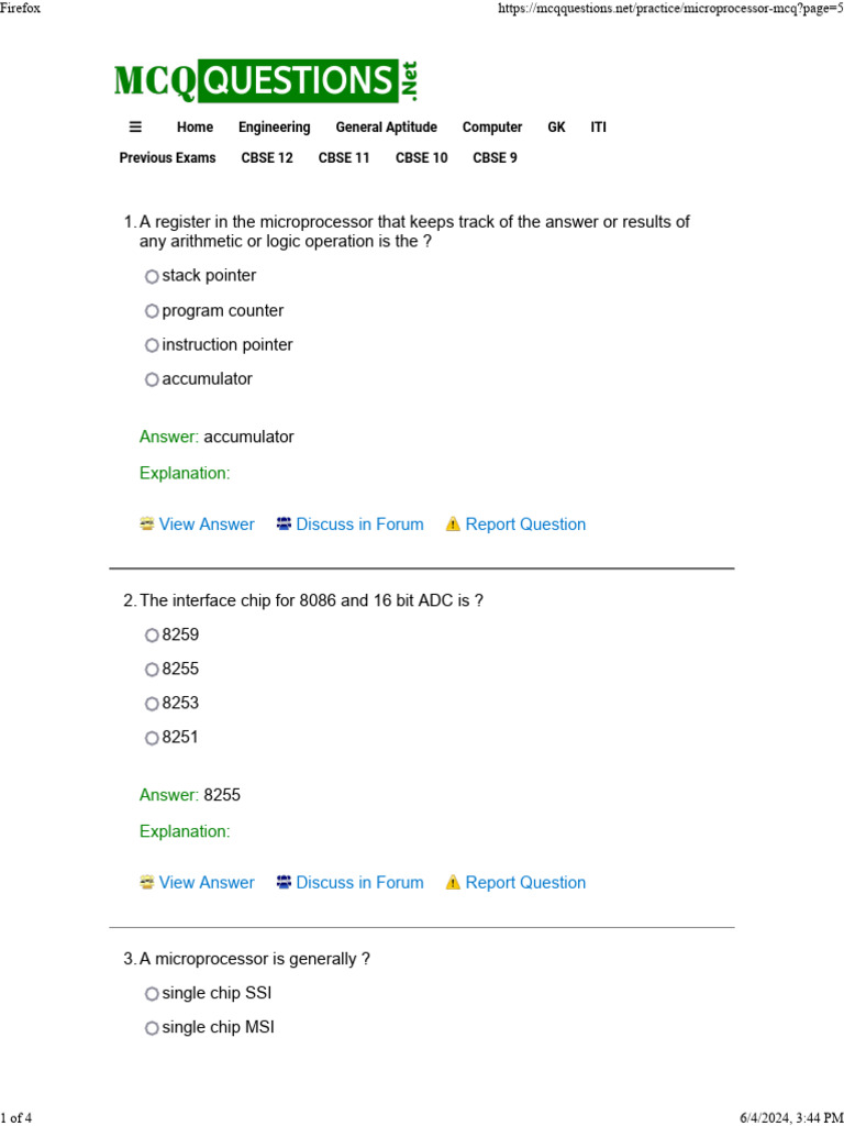 microprocessor-mcq05 | PDF | Bit | Integrated Circuit
