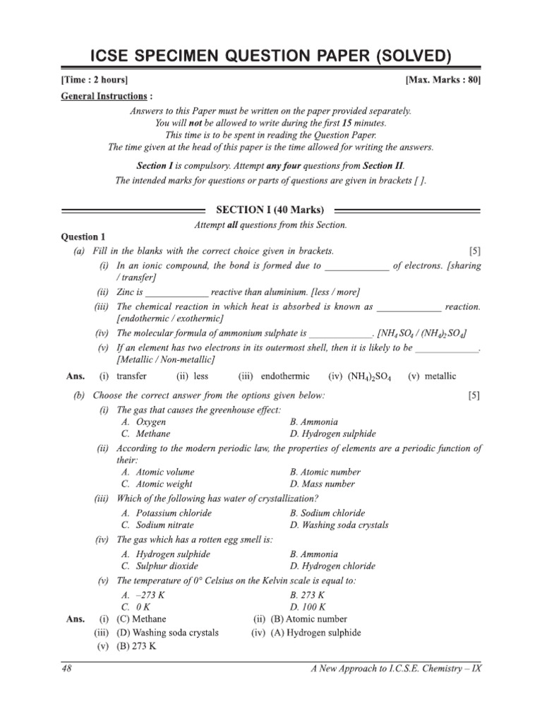 Chem. Specimen Paper | PDF