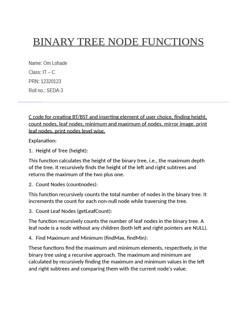 Ads La2 - Binary Tree Node Functions | PDF | Software Engineering ...