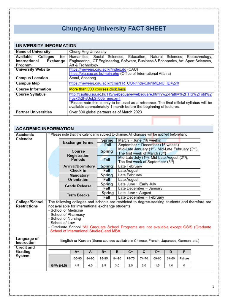 Chung-Ang University Exchange Program Guide | PDF | Travel Visa | Dormitory