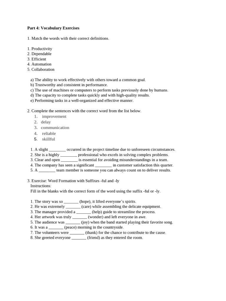Vocabulary Exercises and Word Formation | PDF