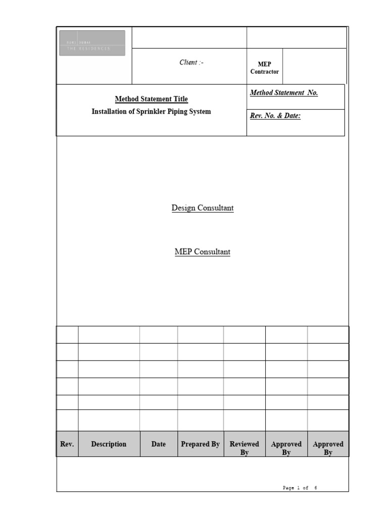 Method Statement For Installation of Sprinkler Piping | PDF | Pipe ...