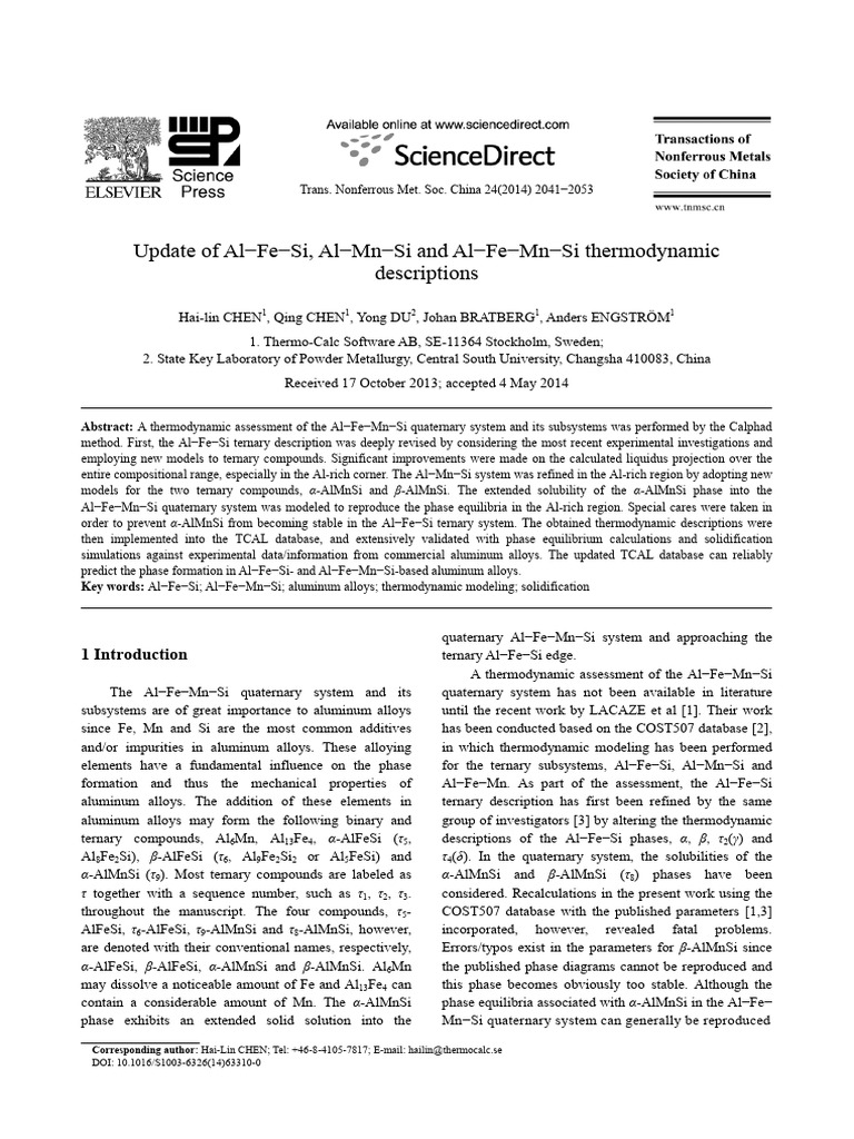 al fe si. al mn si, al fe mn si phase diagrams | PDF | Building ...