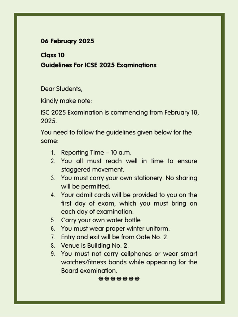 Instructions To ICSE 2025 Students-1 | PDF