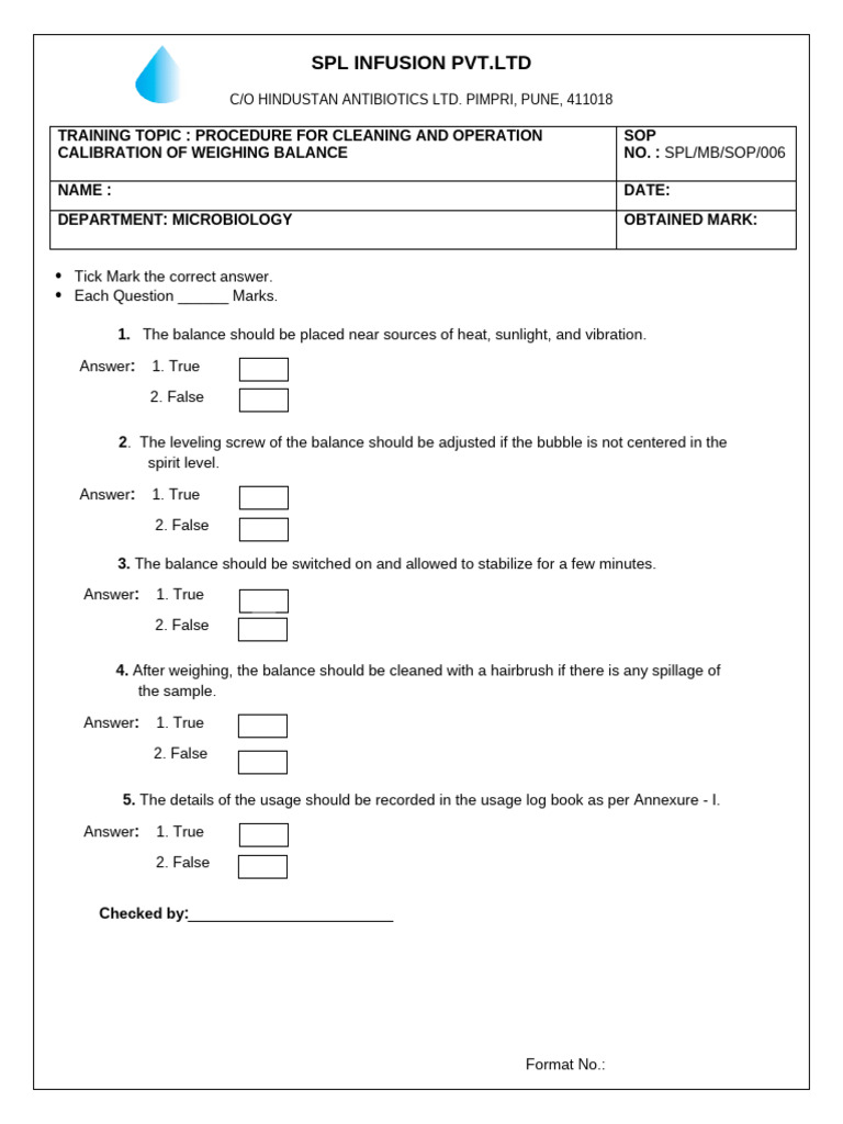 Microbiology Weighing SOP Quiz | PDF