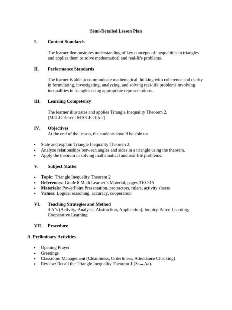 Triangle Inequality Theorem 2 Lesson Plan | PDF | Mathematics | Learning