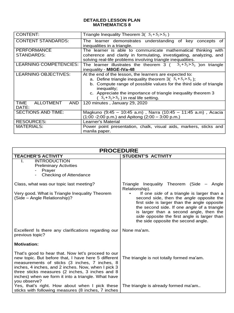 4as LP in Math8 - Q4 - Mod1 - IllustratingTheoremsOnTriangle | PDF | Triangle | Learning