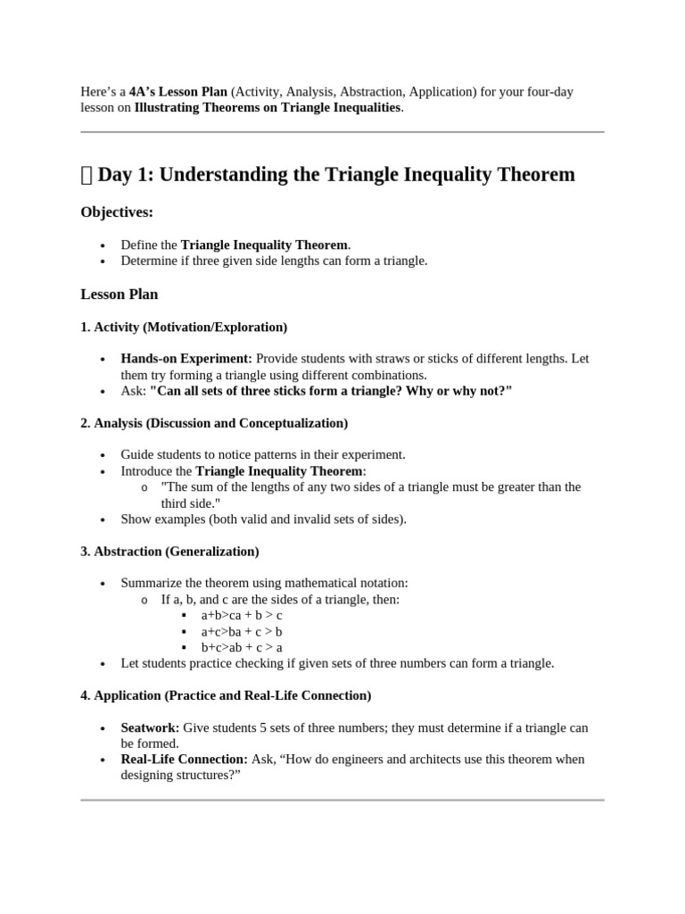 Triangle Inequalities Lesson Plan | PDF | Triangle | Angle