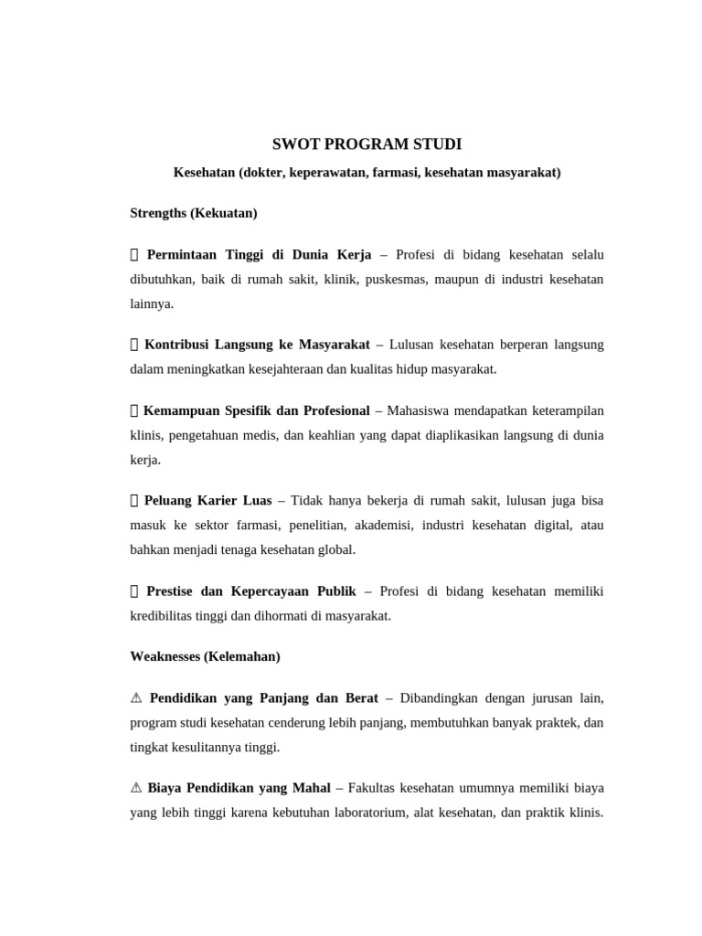 SWOT PROGRAM STUDI | PDF