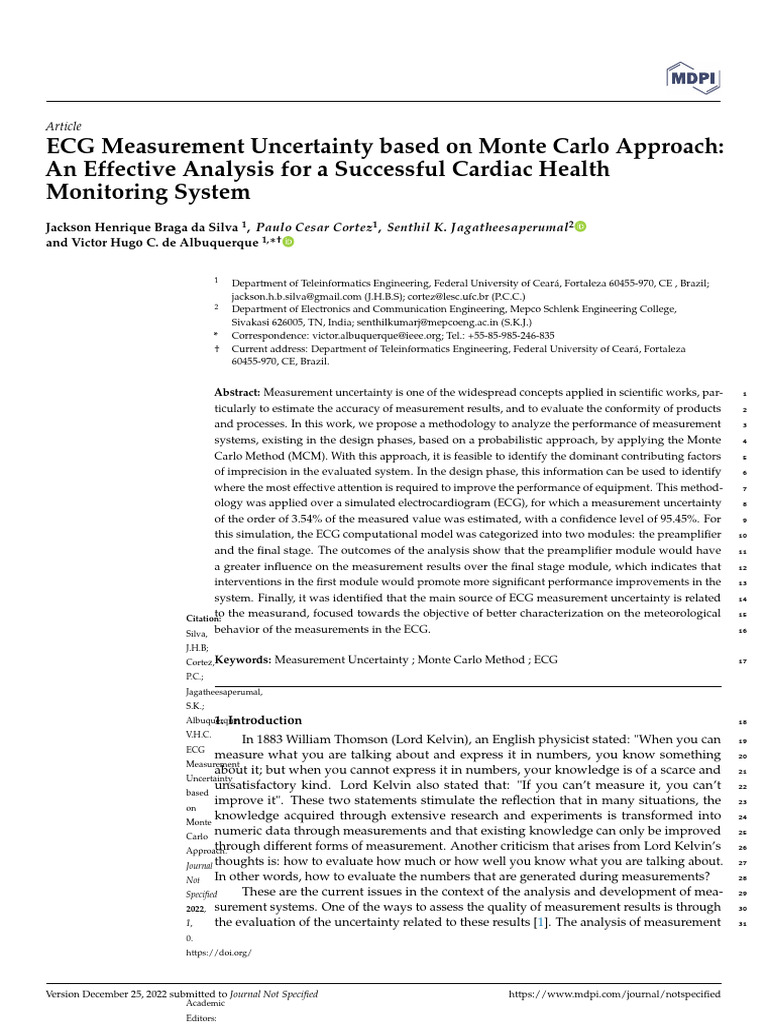 ECG Measurement Uncertainty MCA MDPI | PDF | Electrocardiography ...