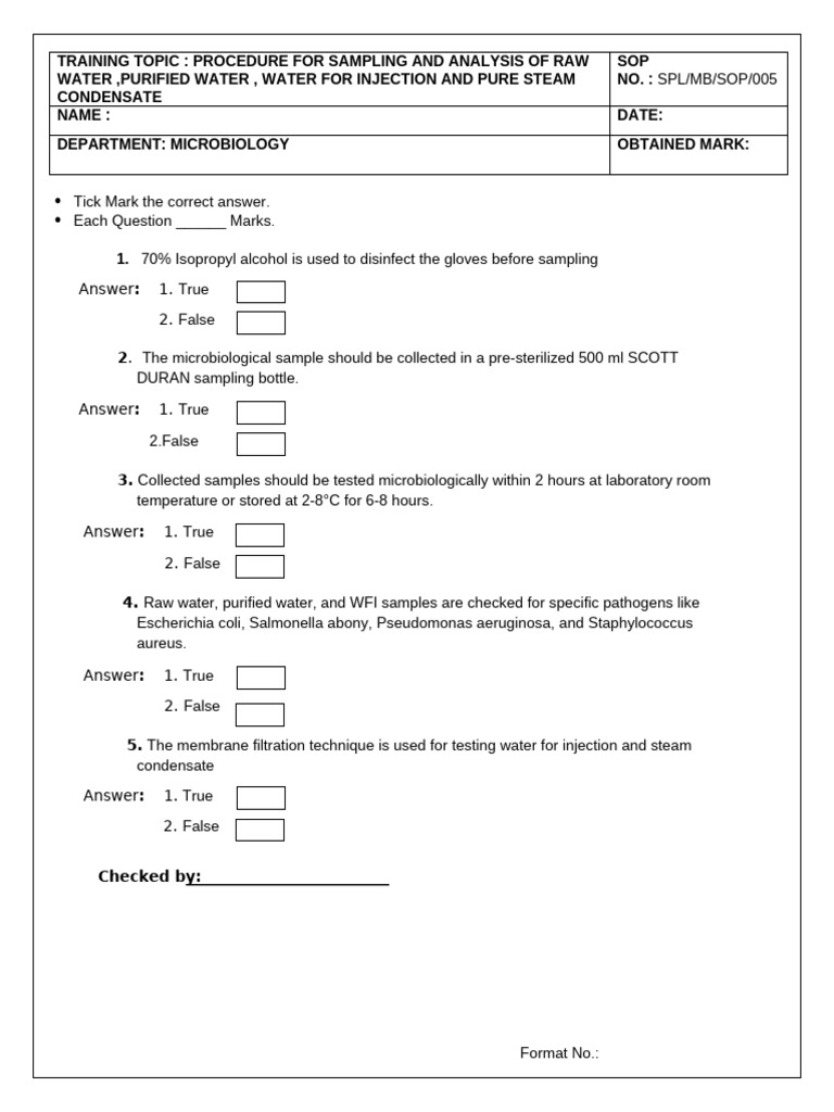 Training Paper For Procedure For Sampling and Analysis of Raw Water ...
