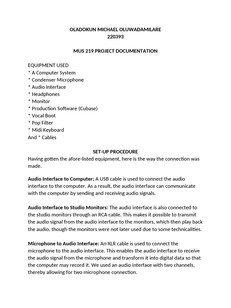 Mus 219 Project Documentation | PDF | Microphone | Digital Audio