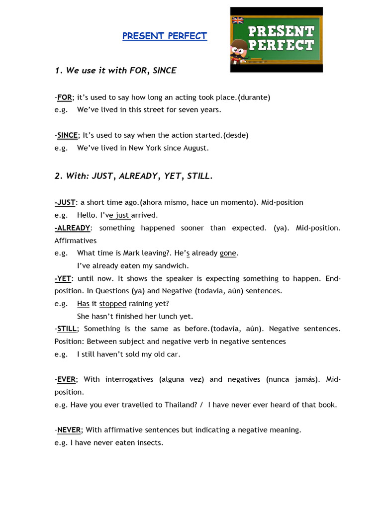 Present Perfect: Usage and Exercises | PDF | Linguistic Typology ...