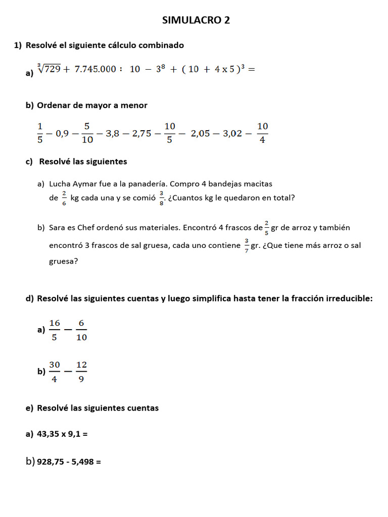 Simulacro Matematica 2024 | PDF