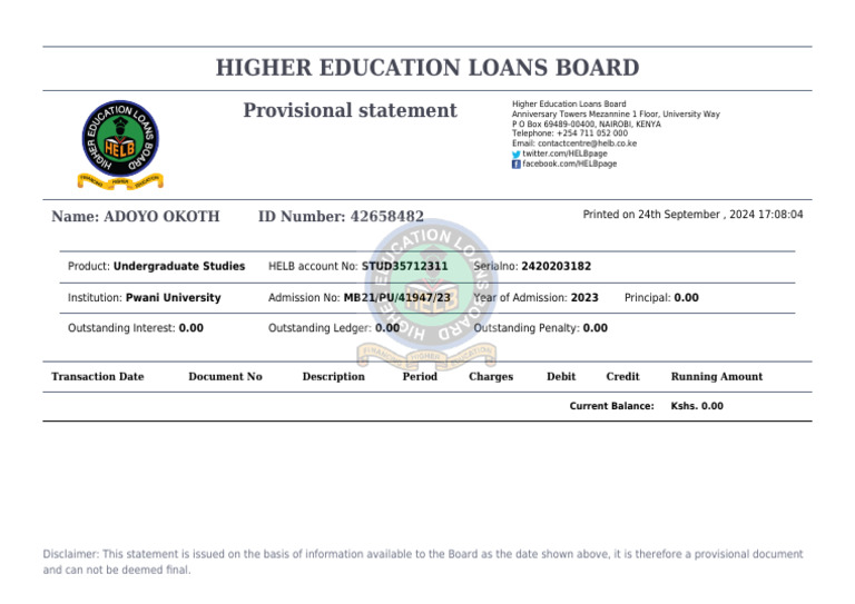 HELB Loan Statement | PDF
