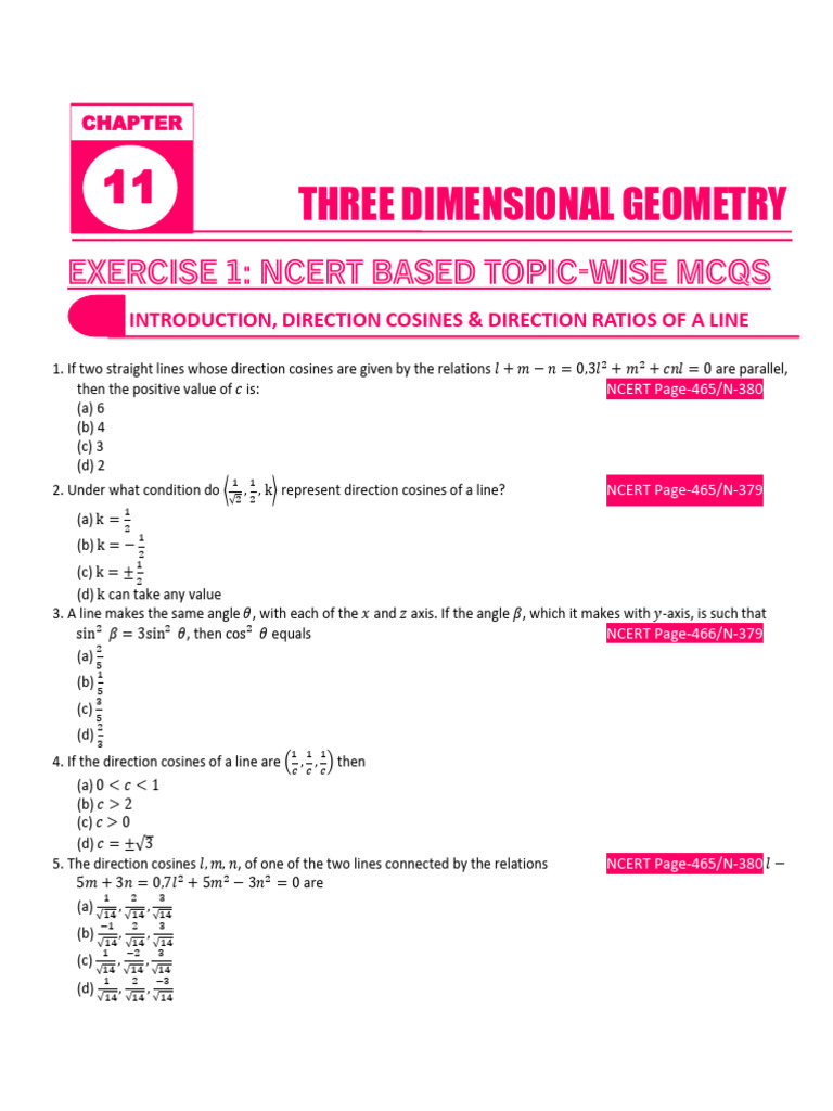 Three-Dimensional Geometry Exercises | PDF | Coordinate System ...