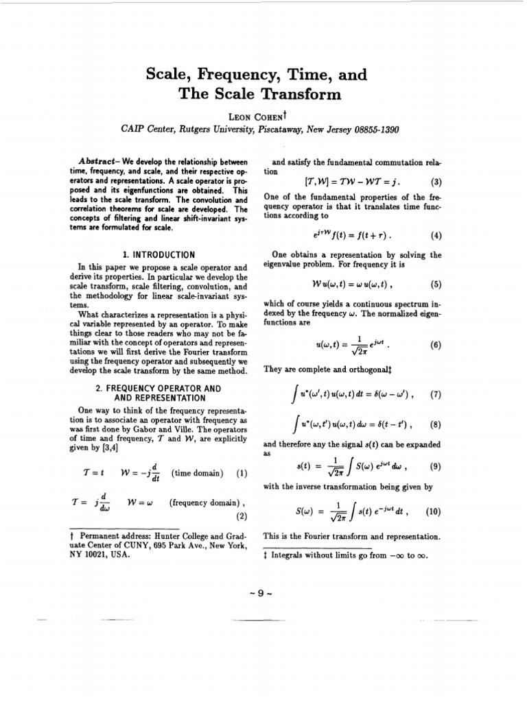 Scale, Frequency, Time, and The Scale Transform | PDF | Eigenvalues And Eigenvectors | Fourier ...