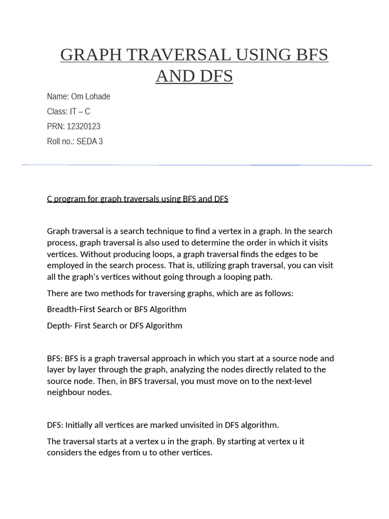 Graph Traversal: BFS and DFS Explained | PDF | Discrete Mathematics ...