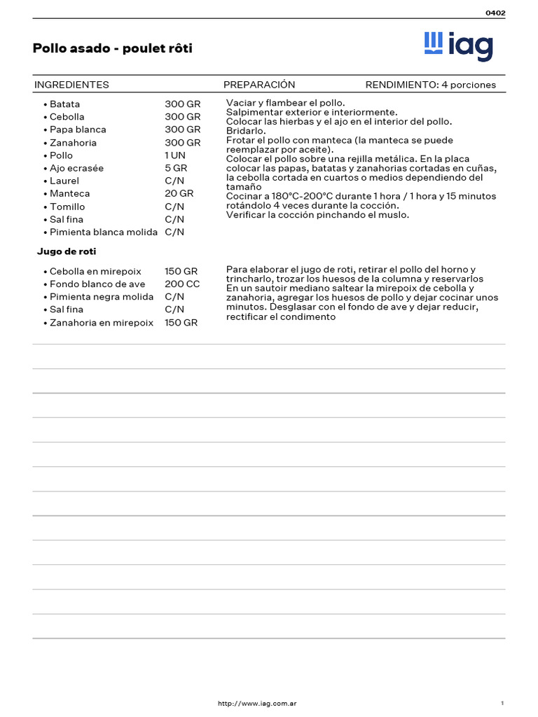 Receta de Pollo Asado Perfecto | PDF