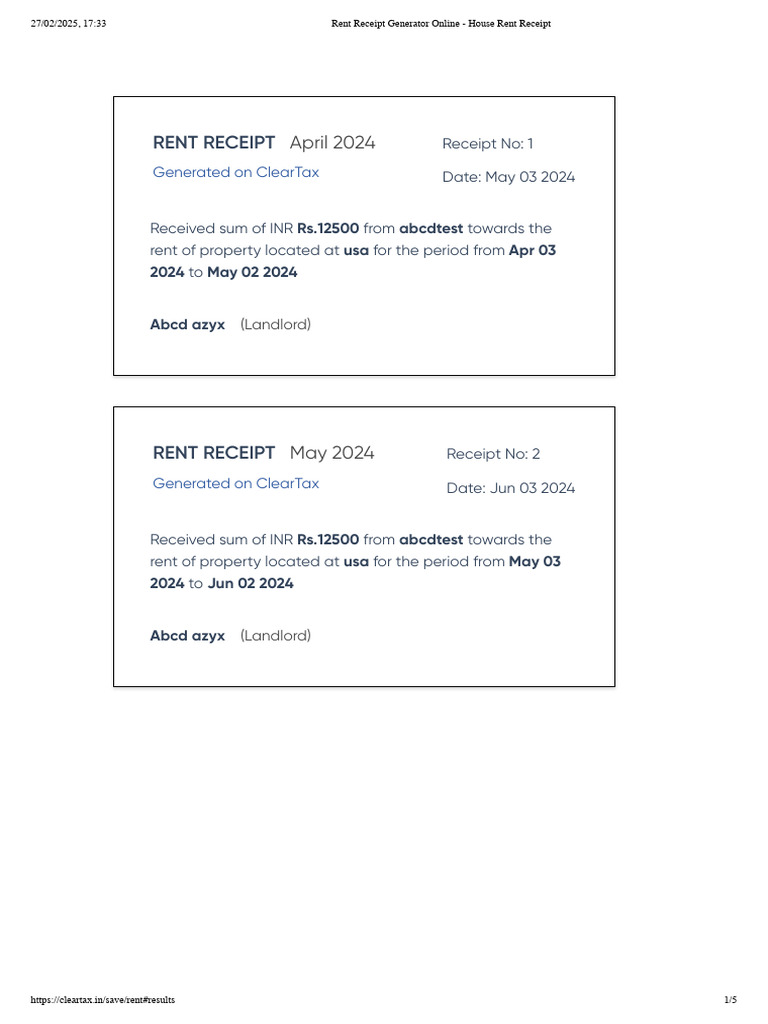 Online House Rent Receipt Generator | PDF
