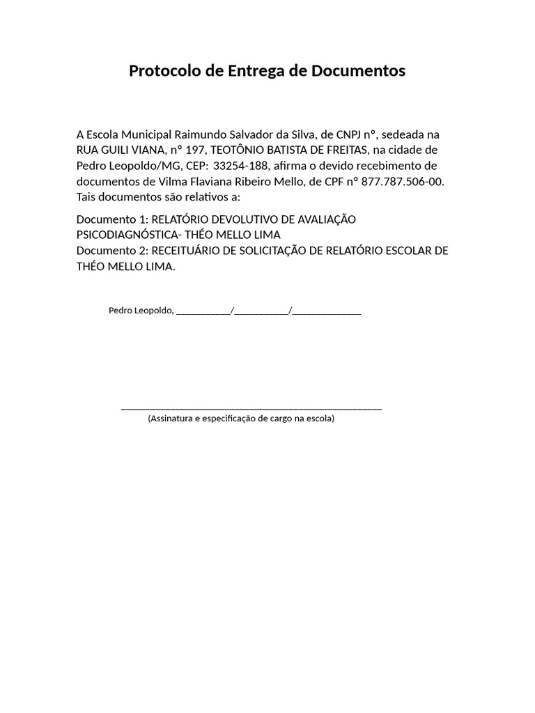 Protocolo de Entrega de Documentos | PDF